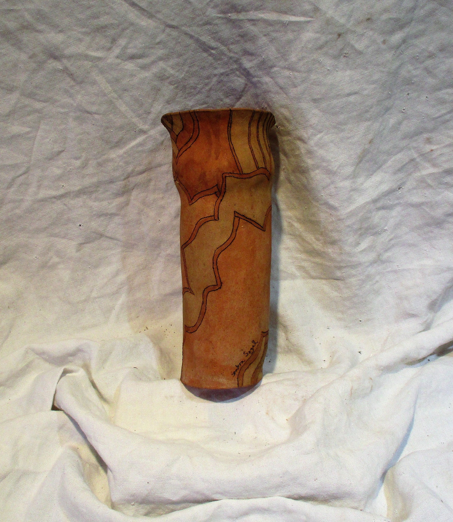 Sabra Segal Signed Vase Etched Pottery Vase Free Form - Etsy
