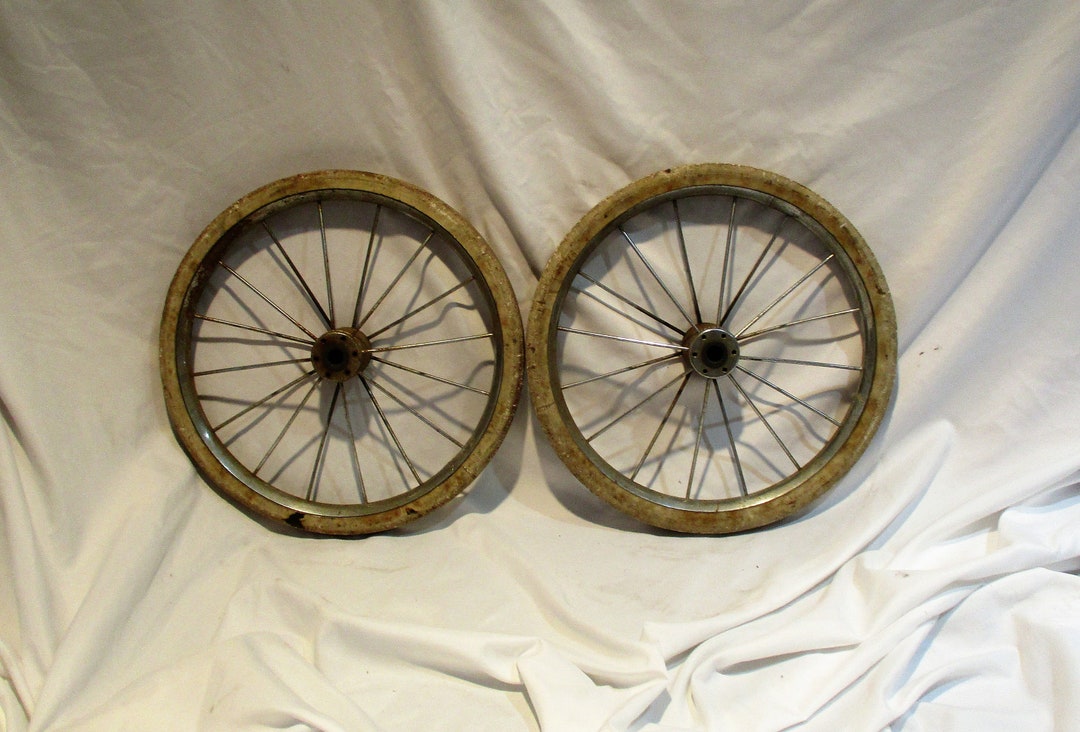 Vintage Cart Wheels PAIR: Rusty Farm Salvage, Metal & Rubber - Etsy