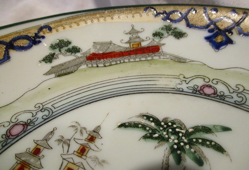 Serving Plate, Hand Painted Antique Japanese Pagoda Scene, Cookie Plate ...