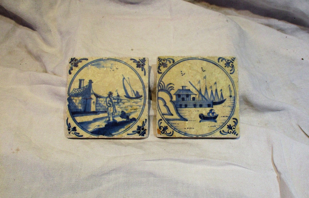 Delft Style Coasters, Vintage Blue & White, Hand Painted Old Tiles ...