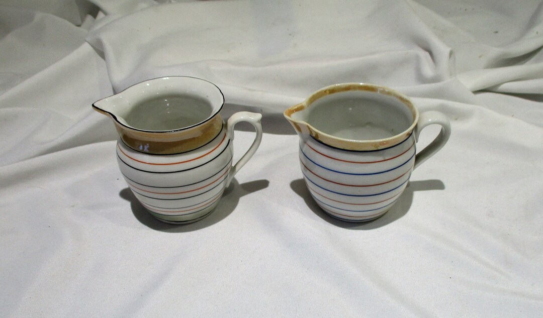 Pair of Lusterware Creamers, Small Pitchers, Small Jugs, Fine Striped ...