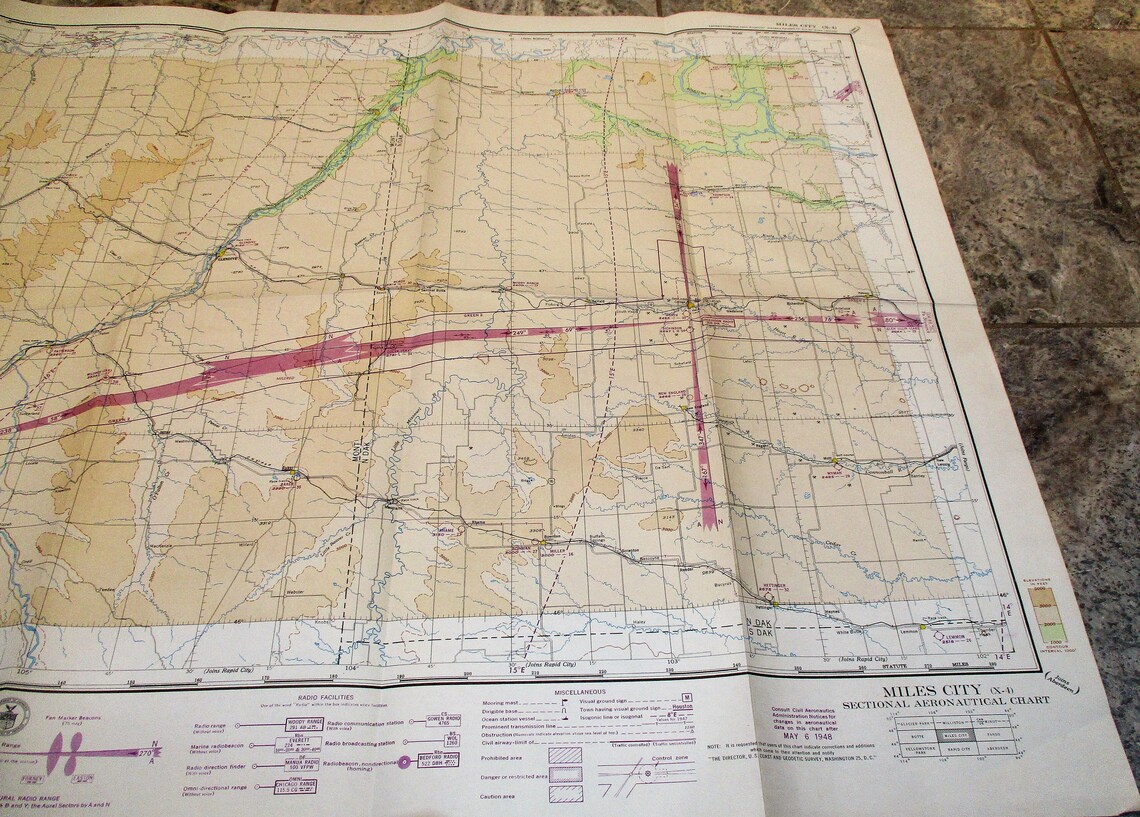 Aeronautical Map 1948 Vintage Pilot's Map Vectors - Etsy