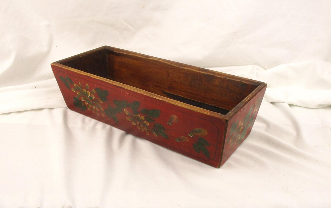 Folk Art Open Box, Vintage Hand Painted Wood Box, Re-purpose as Storage ...