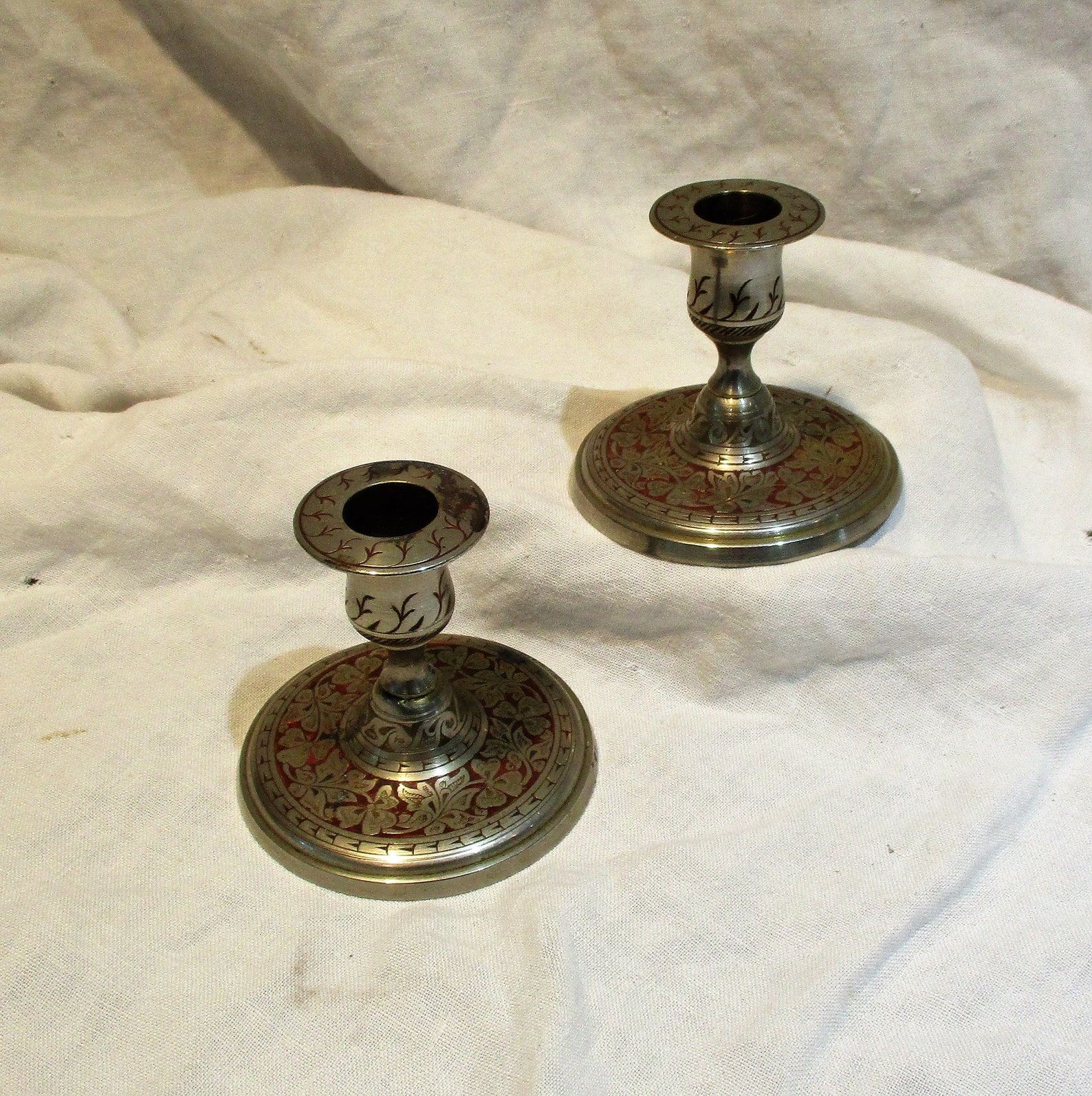Pair of Candlesticks Vintage Antique Silver and Red Candle - Etsy