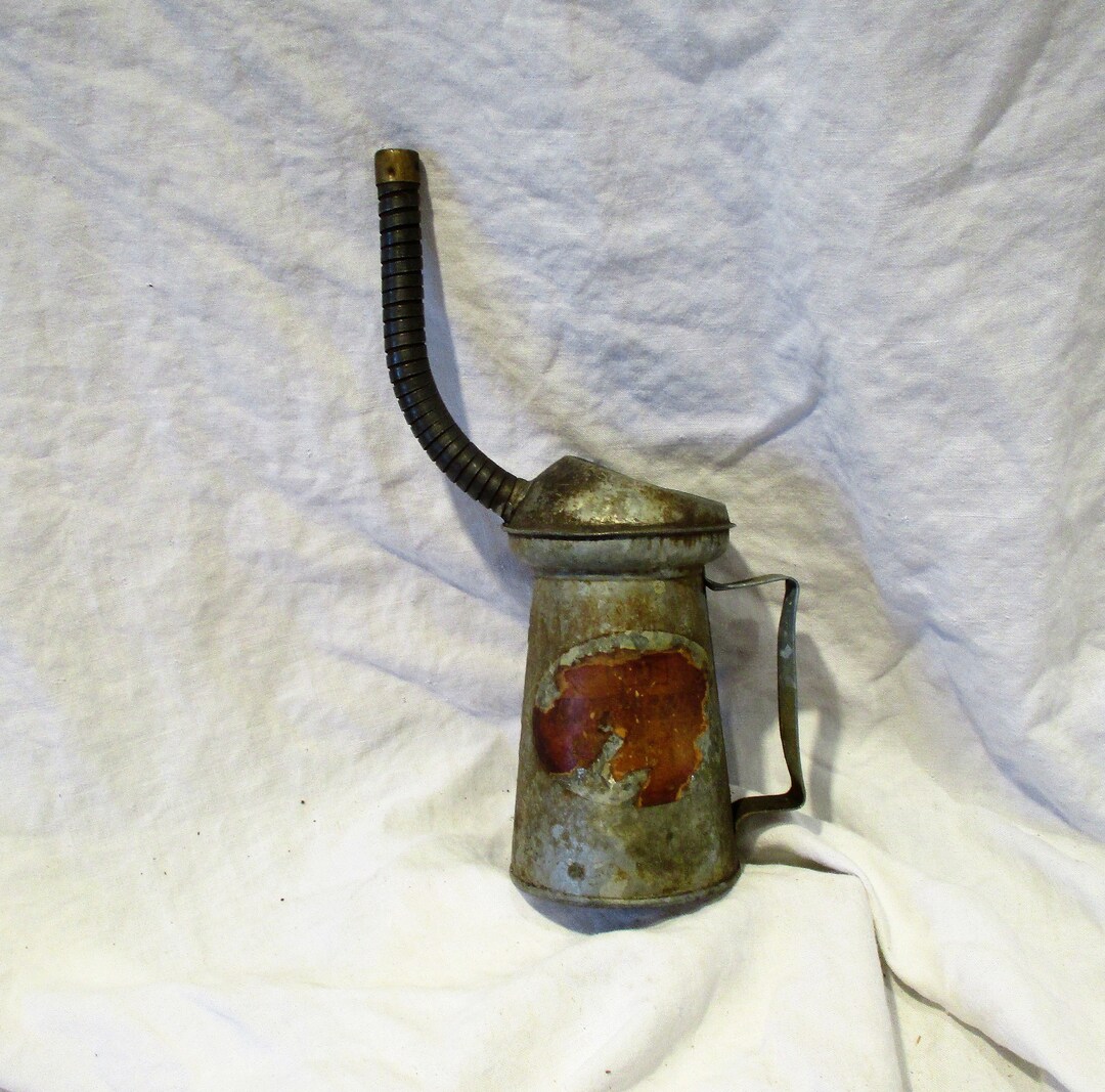 Quart Oil Can, Vintage Petroliana, Old Galvanized Can, Industrial ...
