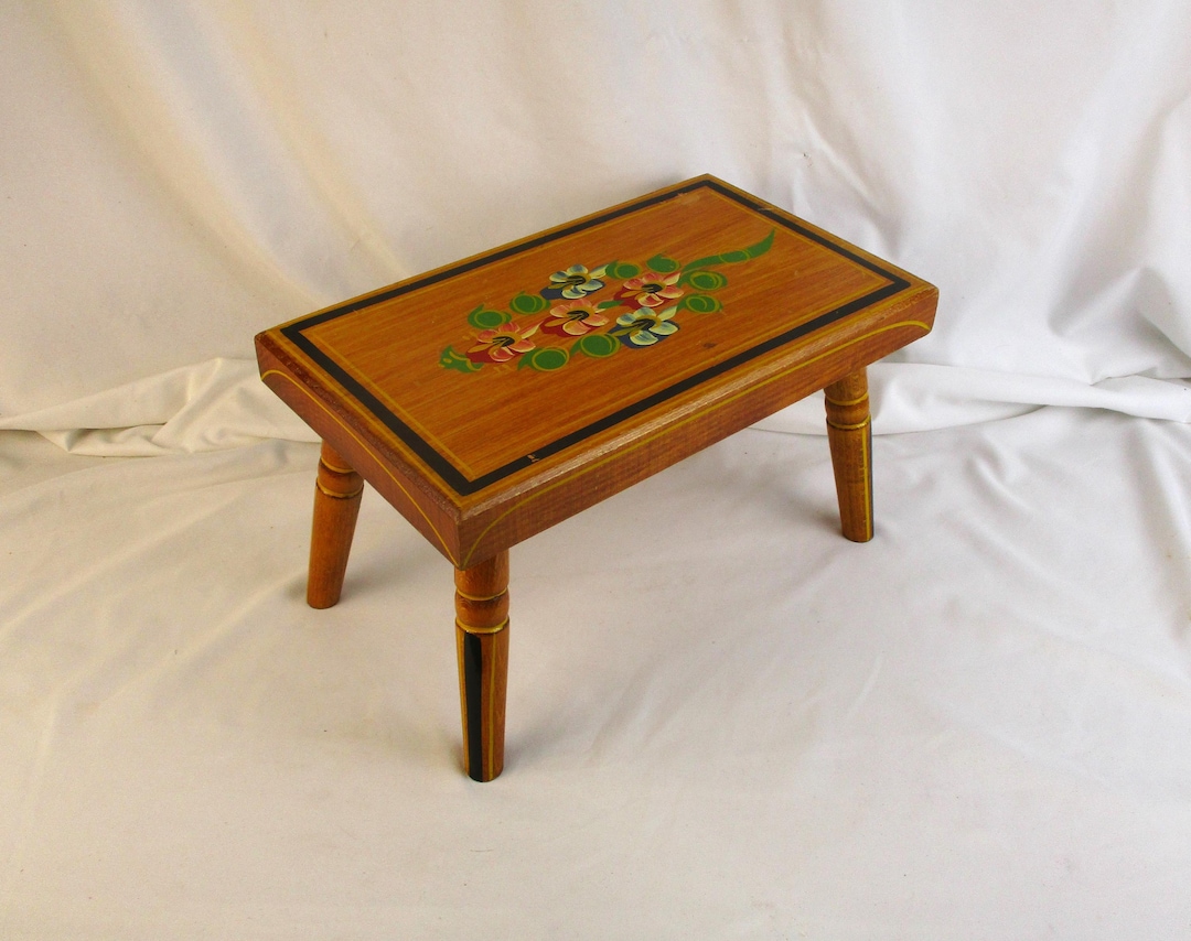 Vintage Hand Painted Folk Art Footstool - 1966 Ebersol Pennsylvania ...