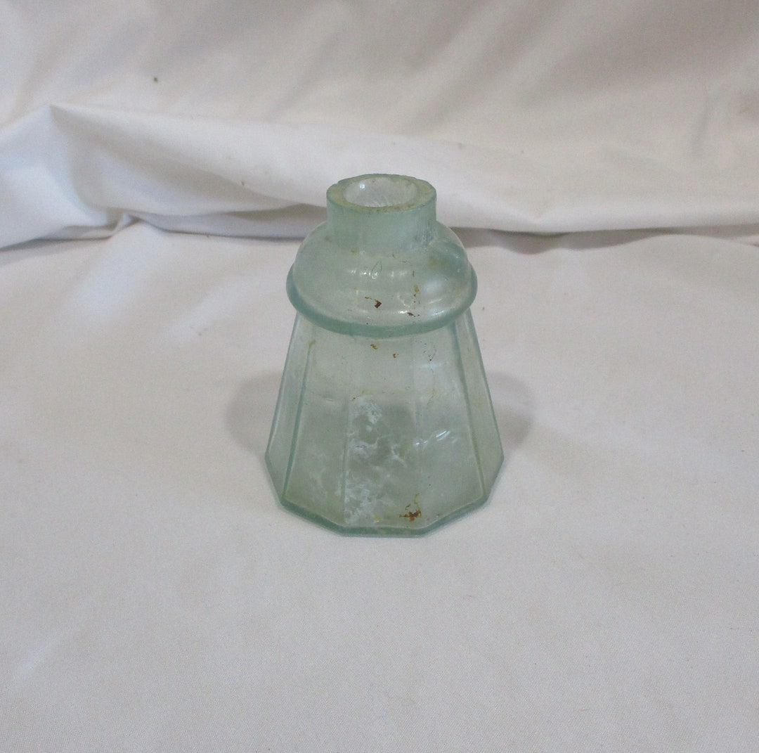 Ink Bottle, 10-sided, Old Aqua Glass, Antique English Bubble Glass ...