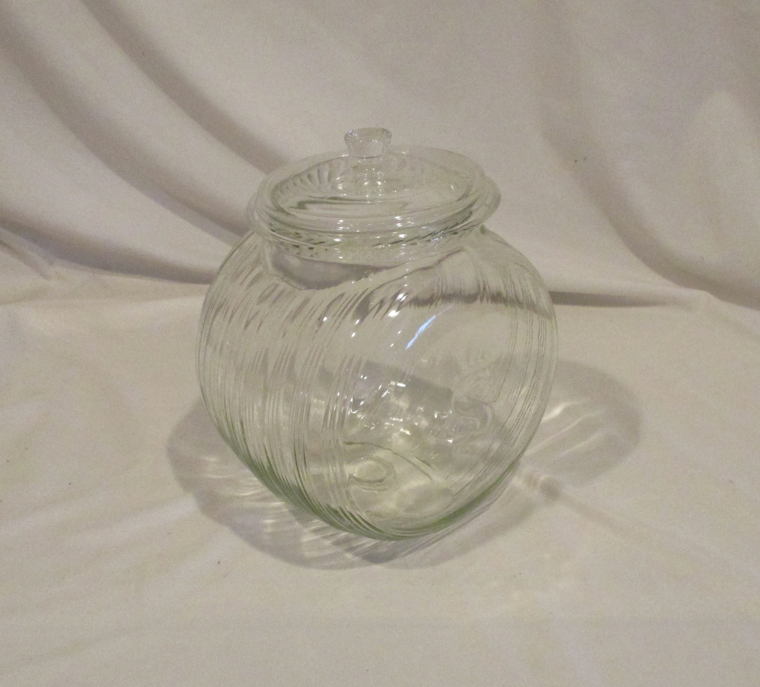 1920s Large Candy Store Jar, Old Clear Glass Lidded Container, Canister ...