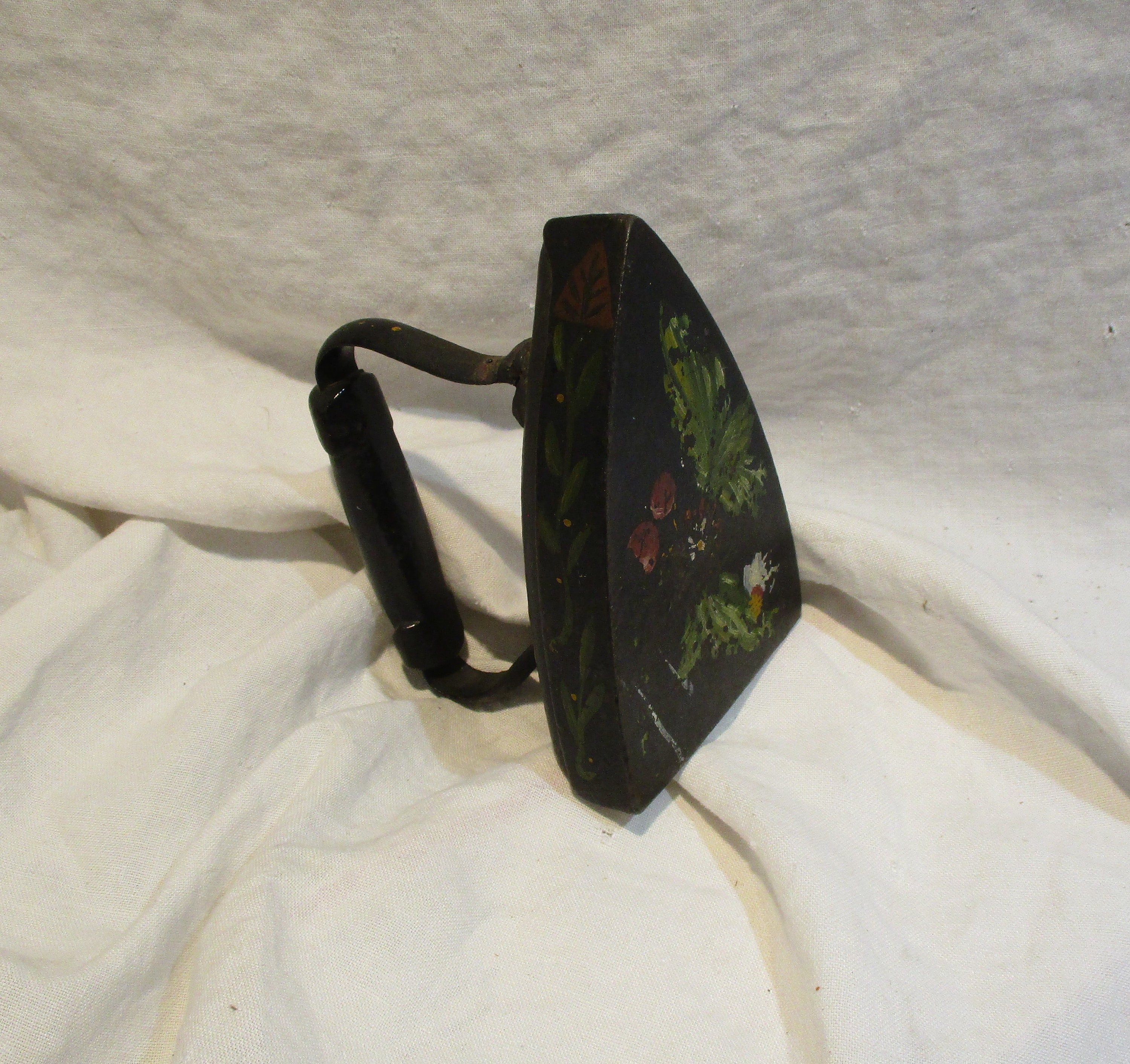 Antique Iron, Folk Art Painted, Vintage Clothes Pressing Iron ...