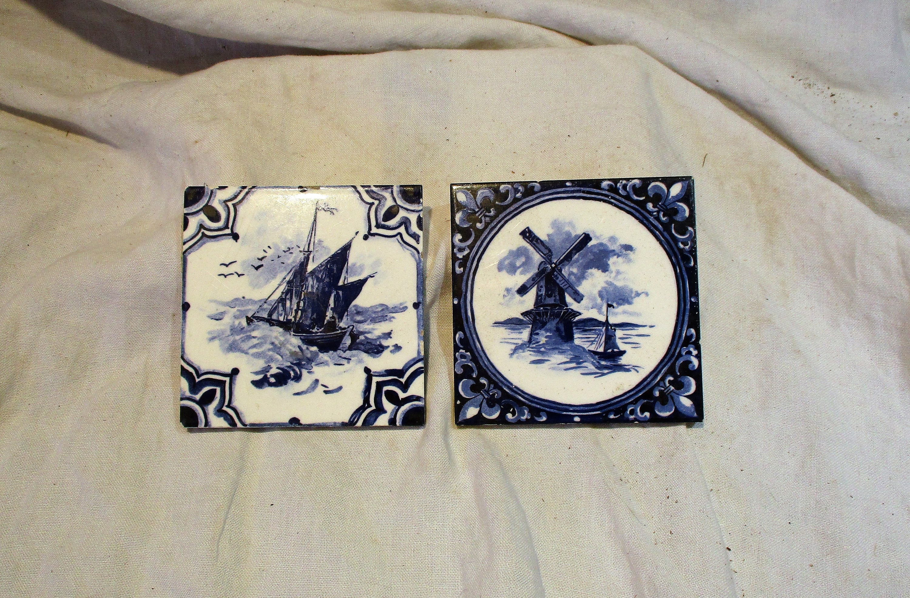 Delft Style Tiles Vintage Blue & White Windmill and | Etsy