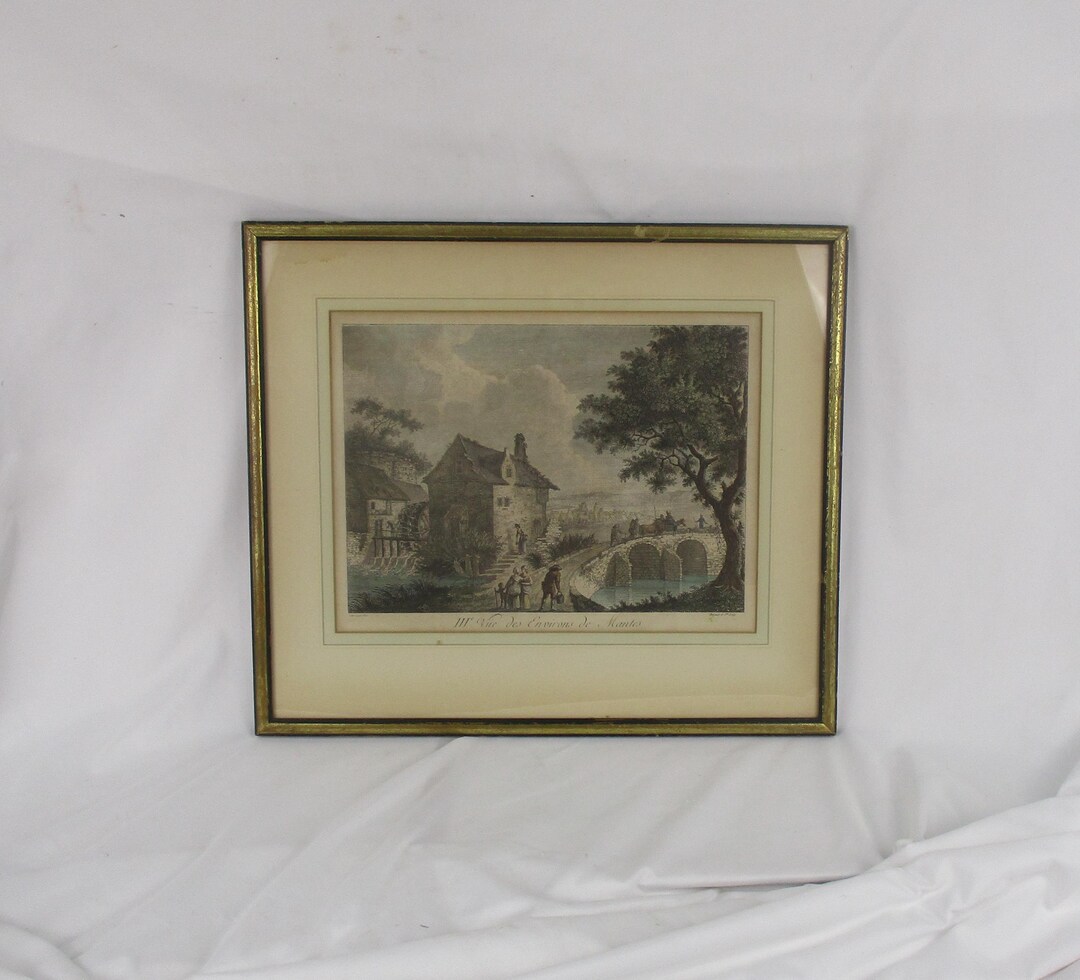 French Landscape 19th Century Hand Tinted Lithograph, Framed Antique ...