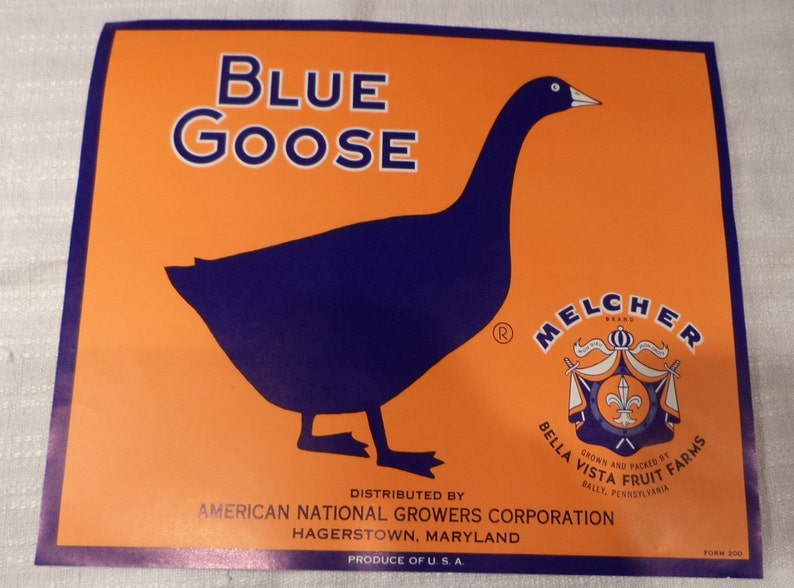 Crate Label, Blue Goose Fruit Crate, New Old Syock, Highly Decorative ...