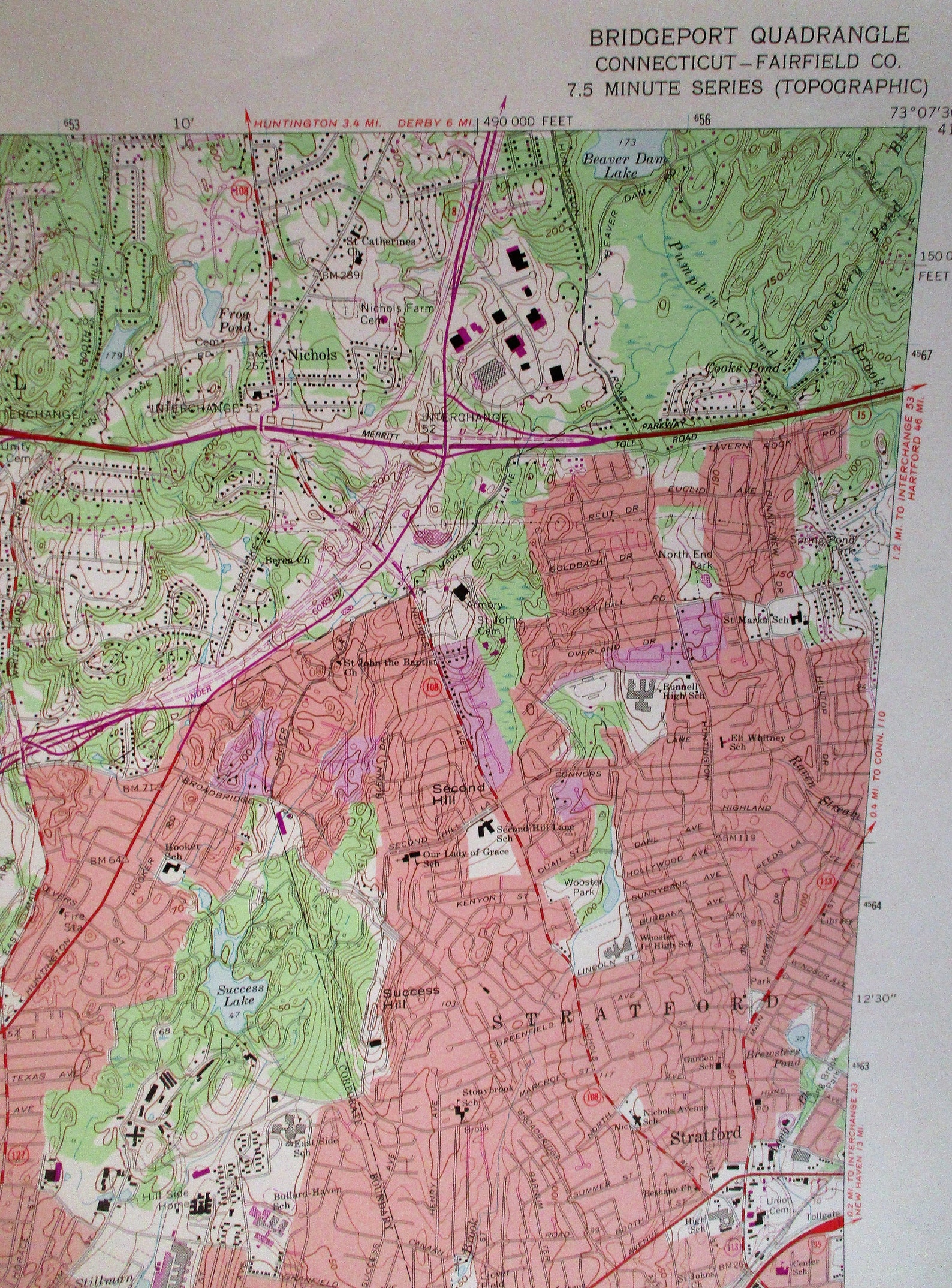 1984 Connecticut Topographical Map, Bridgeport Connecticut Map, Vintage ...
