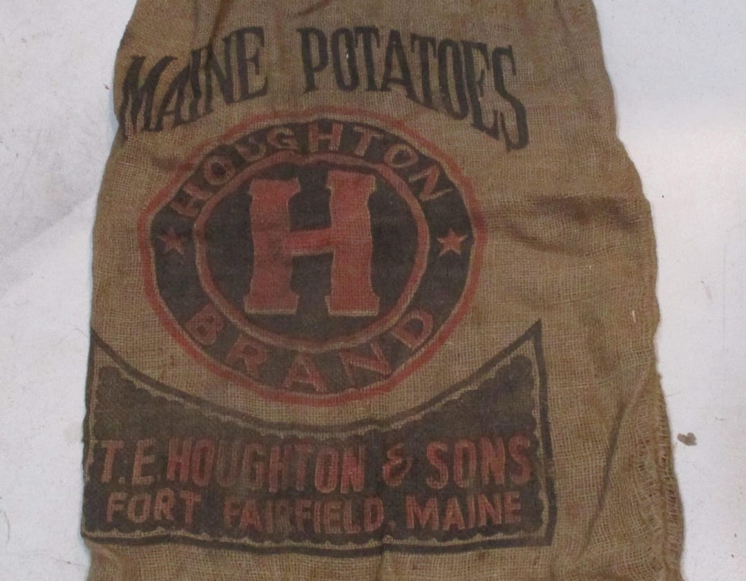 Burlap Sack, Maine Houghton Brand Potato Sack, Vintage Fort Fairfield ...