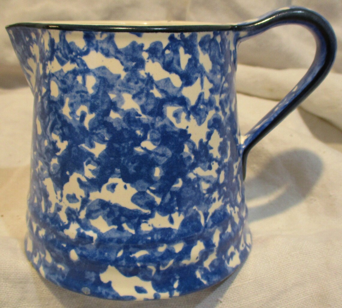 Splatterware Pitcher Blue and White Granite Ware Vintage - Etsy
