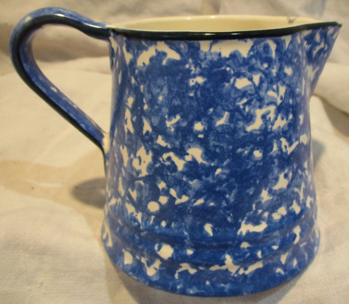 Splatterware Pitcher Blue and White Granite Ware Vintage - Etsy