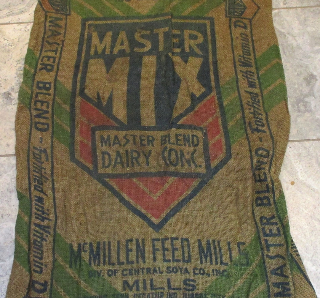 Burlap Sack, Mcmillen Feed Mills Master Mix, Dairy Cow Feed, Vintage ...