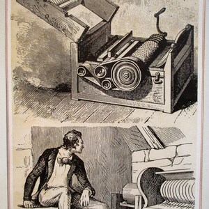 Eli Whitney's Cotton Gin, Old Lithograph, Antique Framed Art, History ...