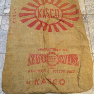 Burlap Sack, Kasco Feed Sack, Waverly New York and Toledo Ohio Vintage ...
