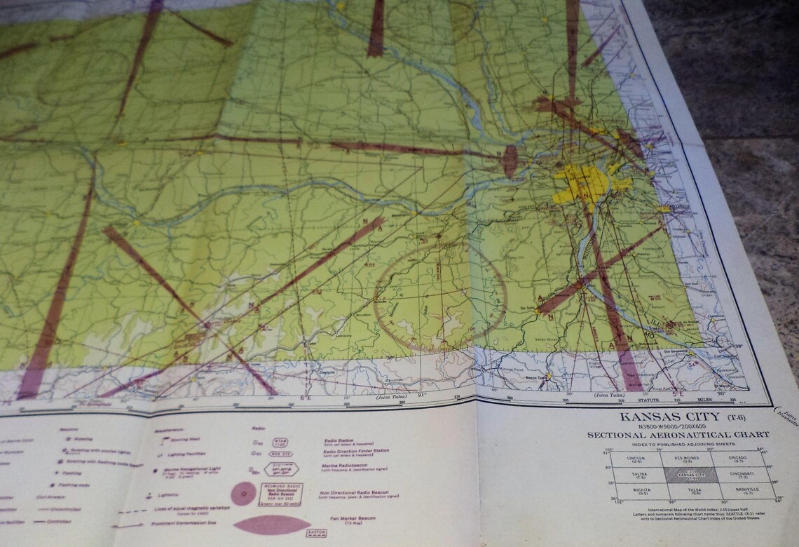 Aeronautical Map 1944 Vintage Pilot's Map Vectors St | Etsy
