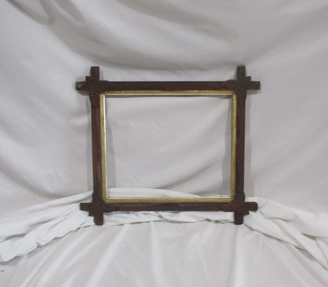 Wood Picture Frame, Tramp Art Frame, Great Antique Folk Art Salvage, Rectangular Adirondack Art ...