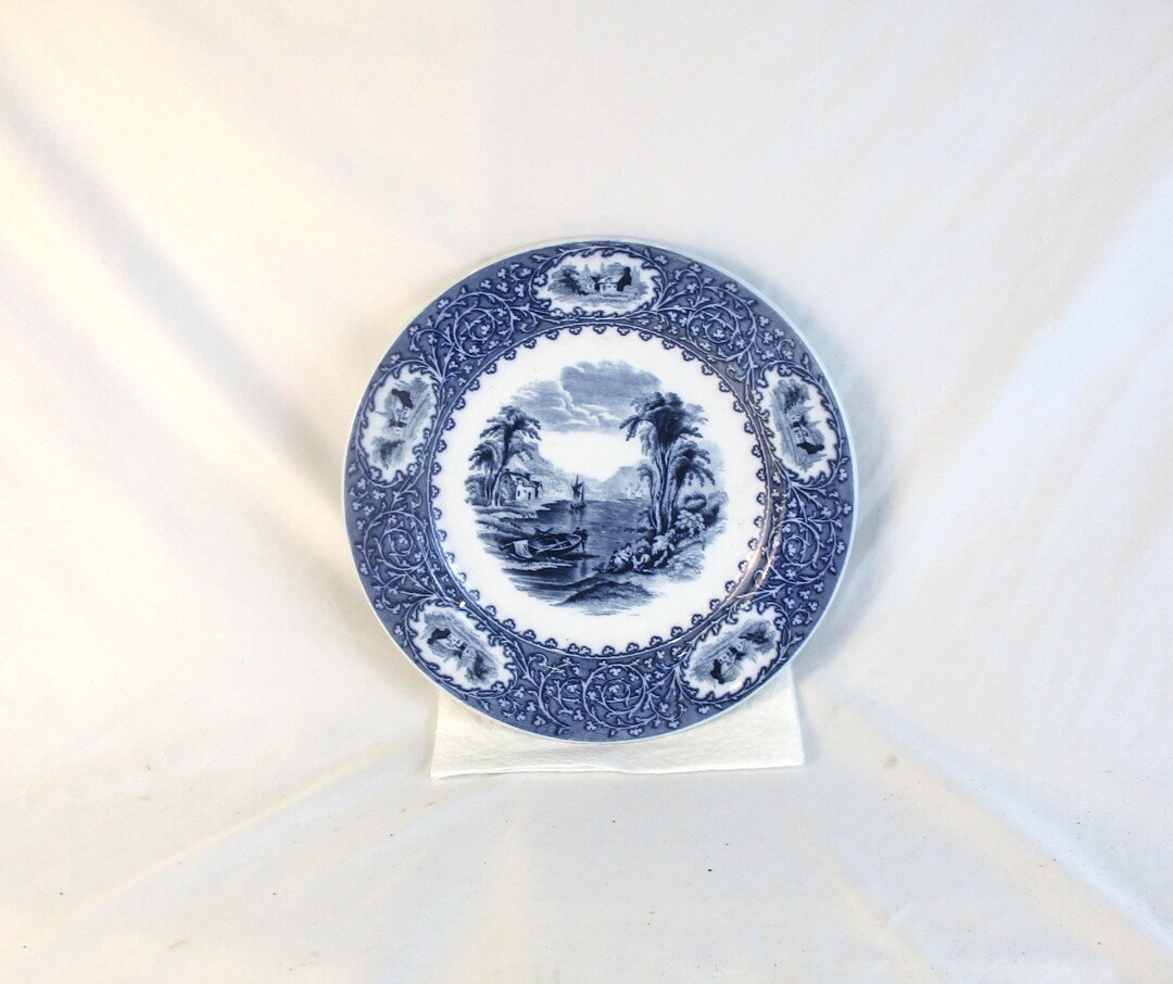 English Antique Staffordshire Plate: Ridgway Clyde Blue Transferware ...