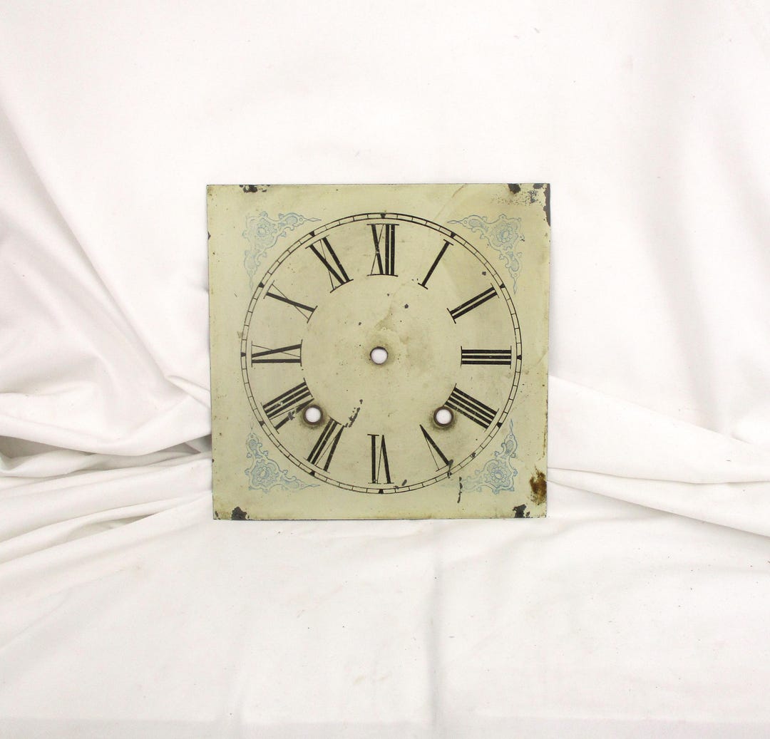 Clock Face, Vintage Square Shape, Stenciled Corners, Old Grandfather ...