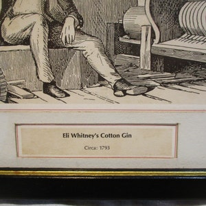 Eli Whitney's Cotton Gin, Old Lithograph, Antique Framed Art, History ...