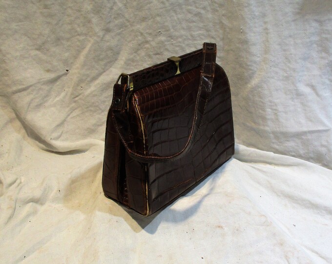 Alligator Leather Purse, Vintage Mid-century Brown and Gold Purse - Etsy