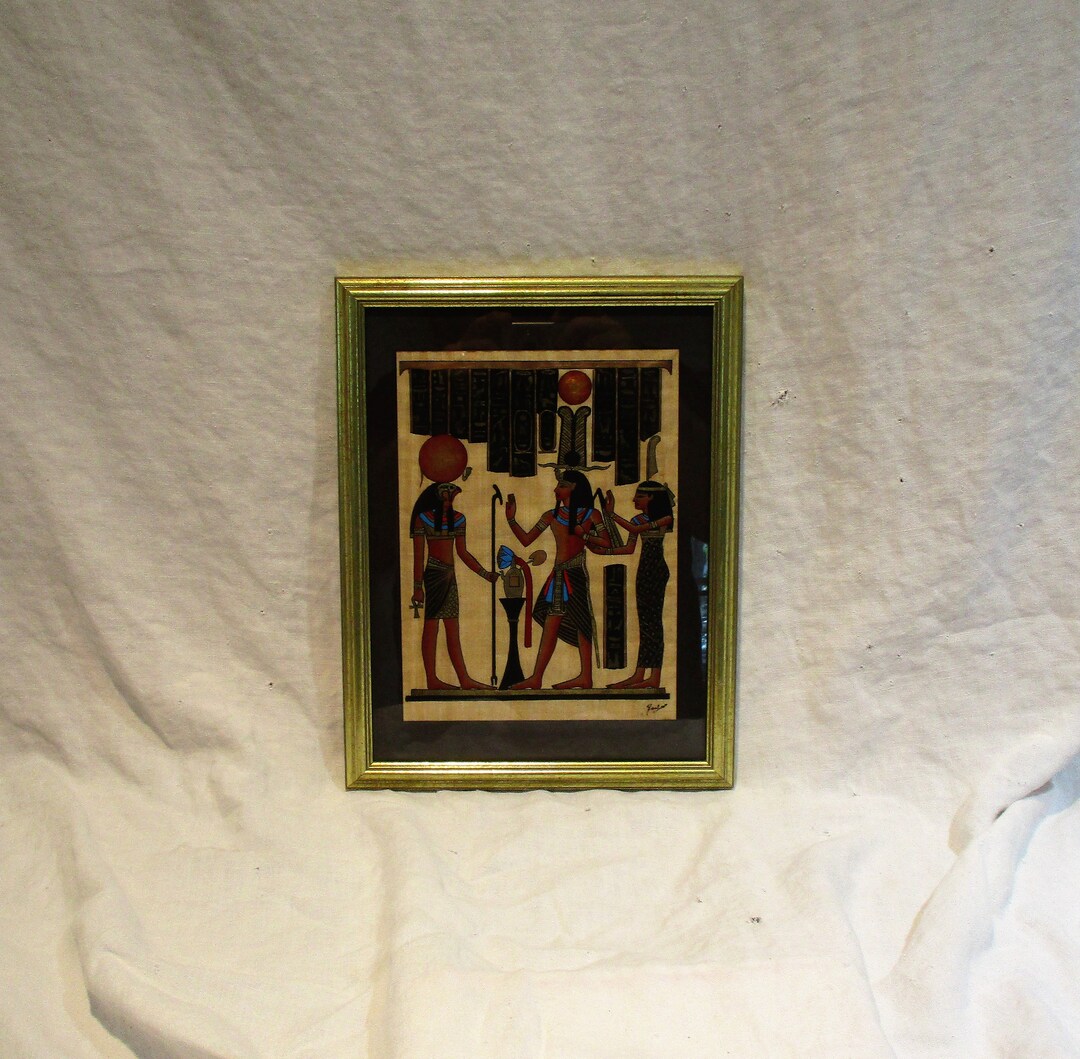 Hand Painted Papyrus, Egyptian (?) Folk Art, Original Work on Vintage ...