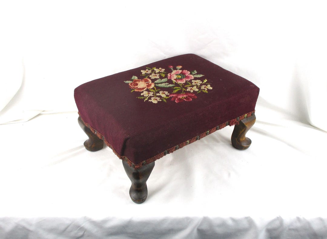 Foot Stool, Upholstered Foot Stool, Antique Queen Anne Legs, Farmhouse ...