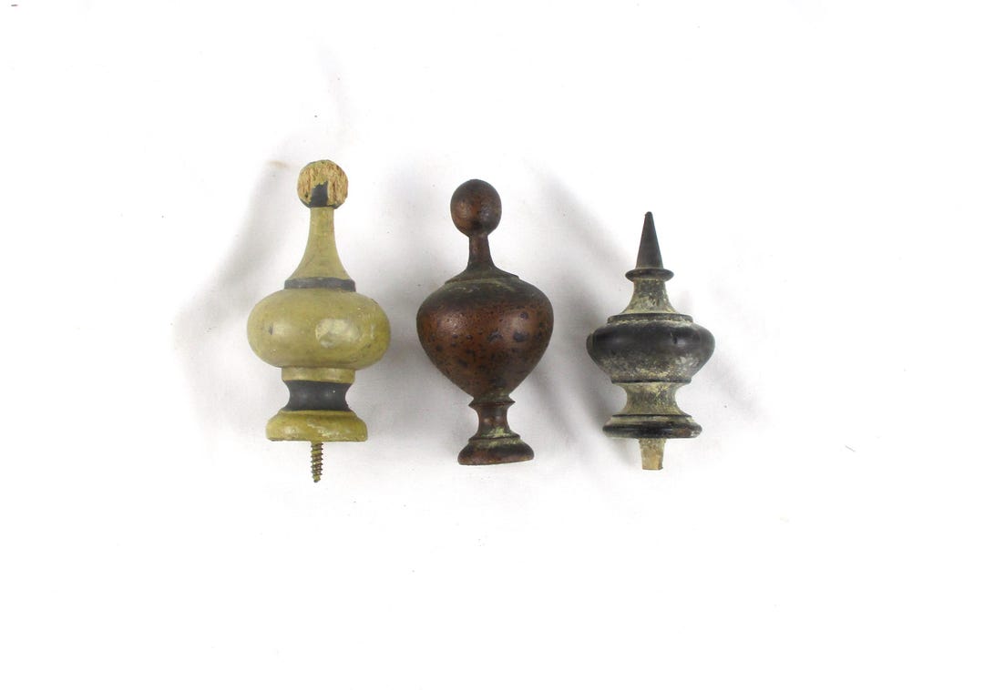 3 Different Antique Wood Finials: Painted Furniture Salvage, Set of 3 ...