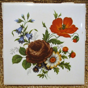 Ceramic Tiles, Vintage Folk Art, German Floral or Flower Tiles, Set of ...