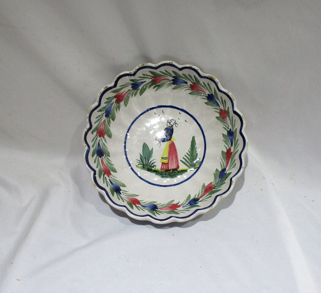 French 19th Century Quimper Hand Painted Country Bowl, Large Old Round ...