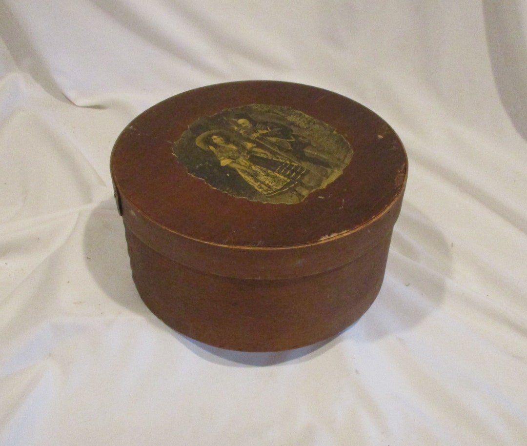 Round Shaker Style Box, Antique Hand Made Lidded Wood and Splint Box ...