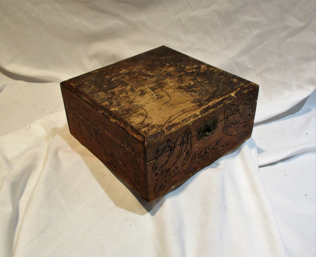 Pyrography, Folk Art Flemish Box, 1909 Christmas Gift Box, Antique ...