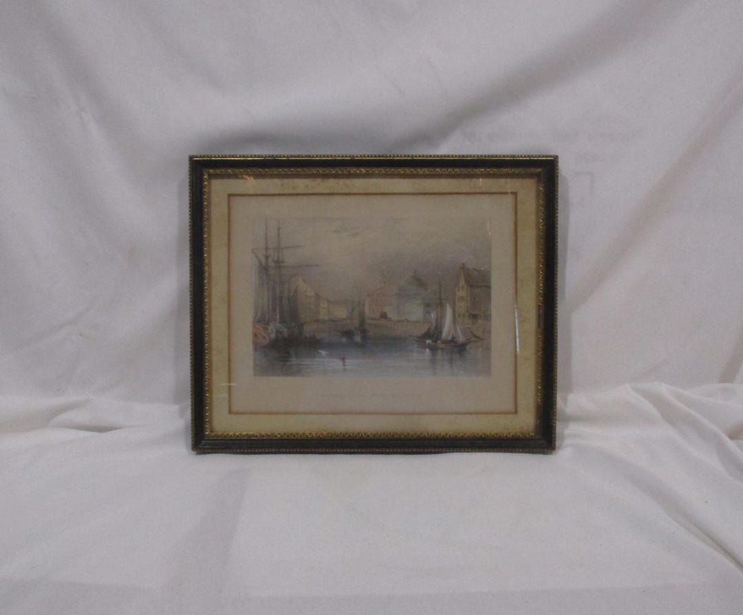 19th Century Hand Colored Lithograph, Faneuil Hall From the Water ...