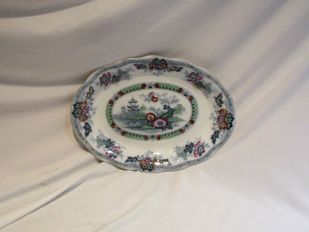 English Royal Staffordshire Platter, Yeddo Asian Pagoda Pattern ...