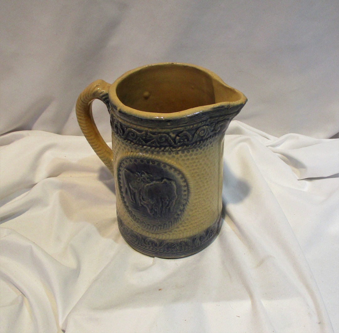 Embossed Cows Pitcher, Probably American, Vintage Glazed High Relief ...
