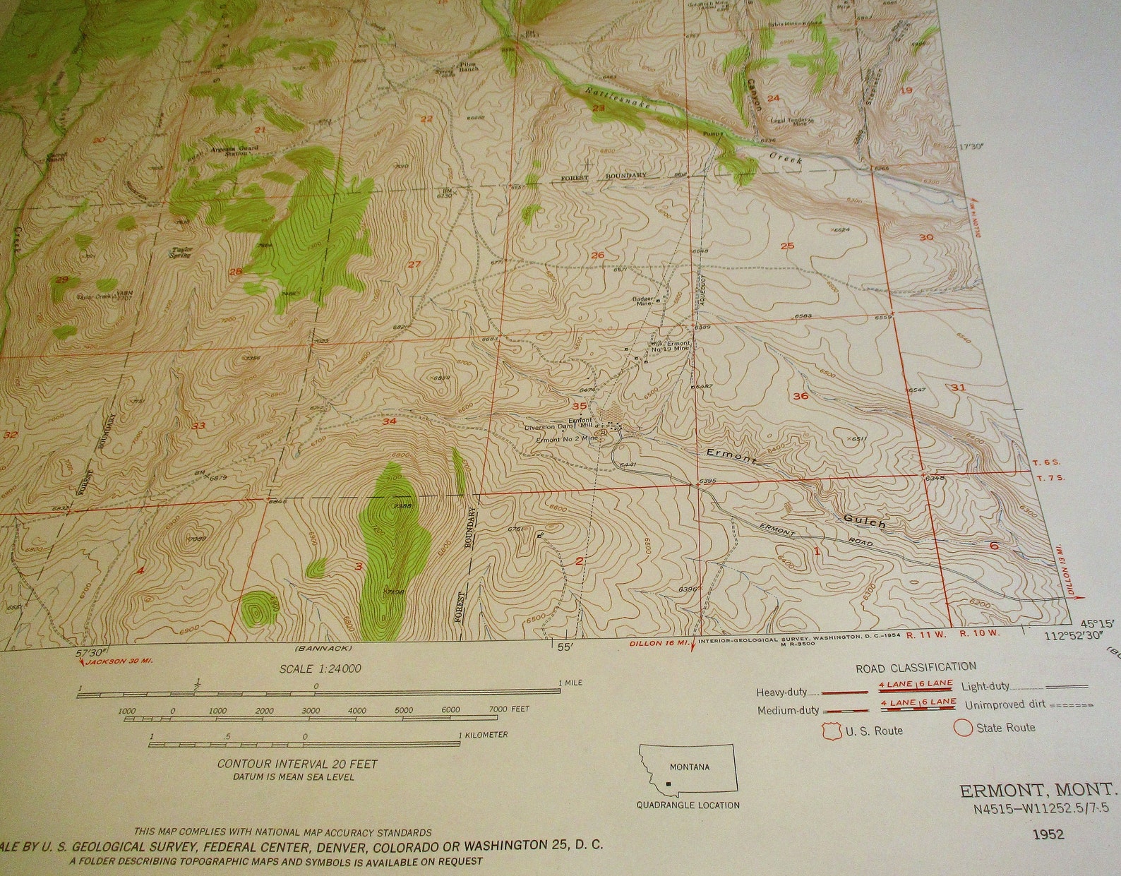 1952 Montana Vintage Topographical Map Ermont Quadrangle - Etsy