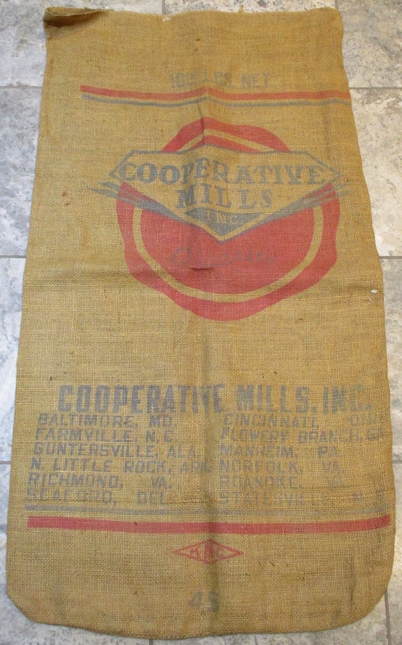 Burlap Sack Cooperative Mills Feed Sack Vintage Farm and | Etsy