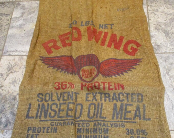 Burlap Sack, Red Wing Brand Linseed Oil Meal Sack, Vintage Minnesota ...