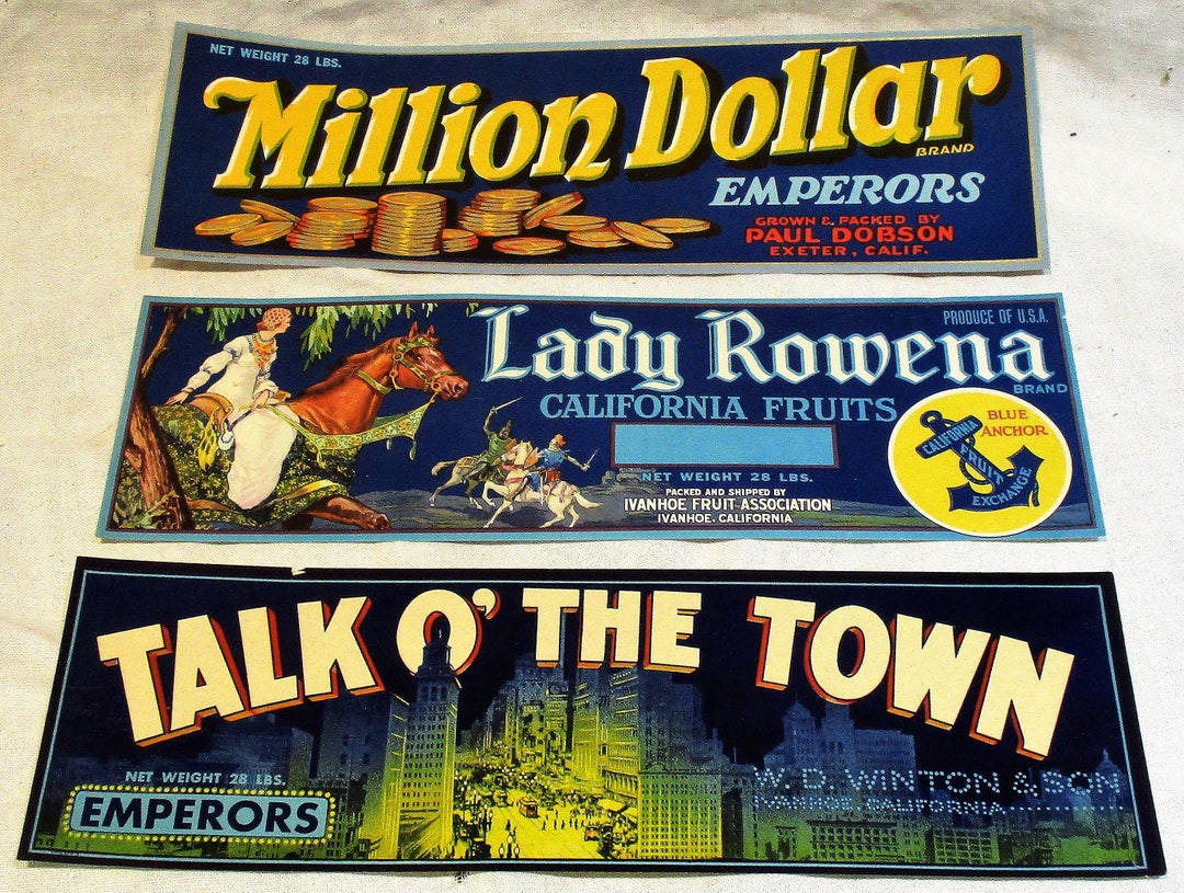 Crate Labels, Collection of 3 California Grape Crate Label ...