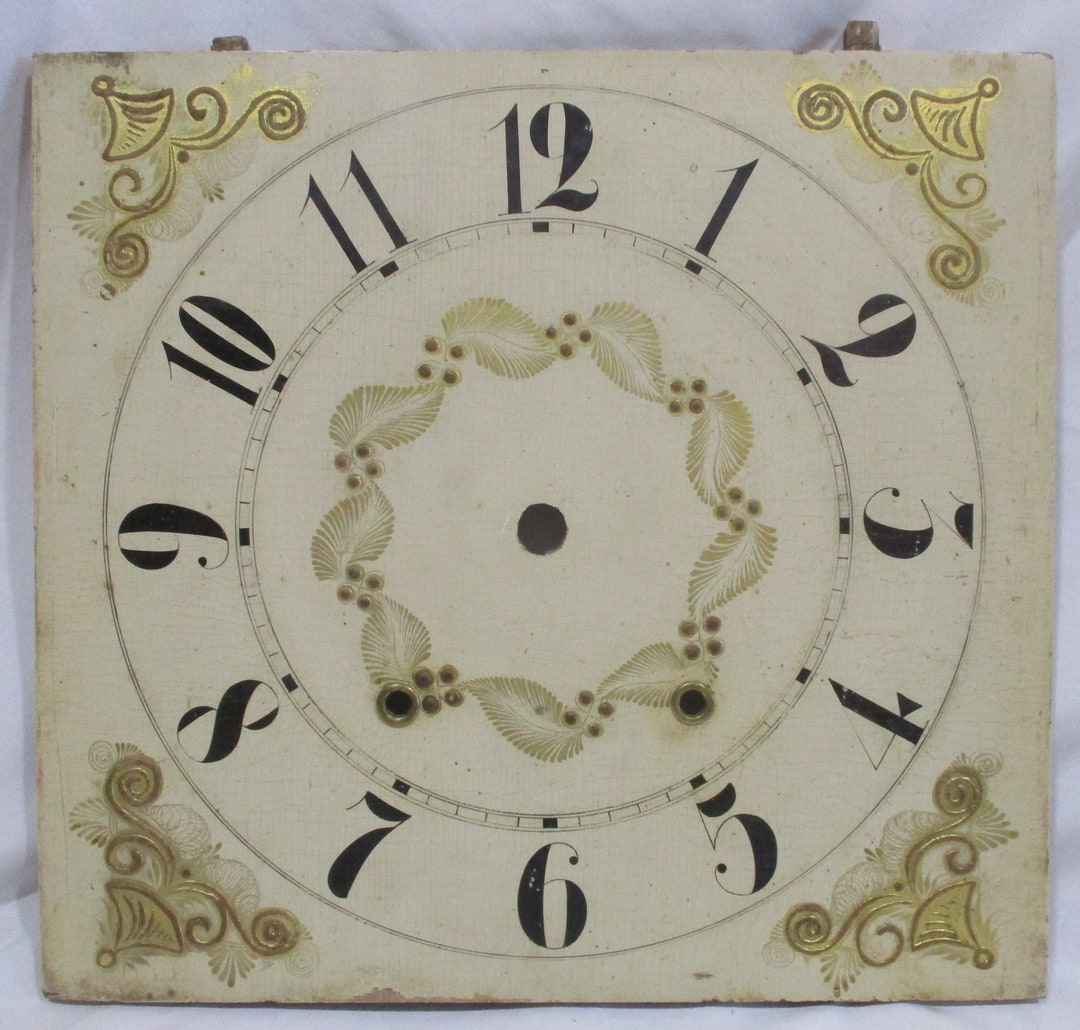Wooden Clock Face, Vintage Square Shape, Hand Painted Gold Scrollwork ...