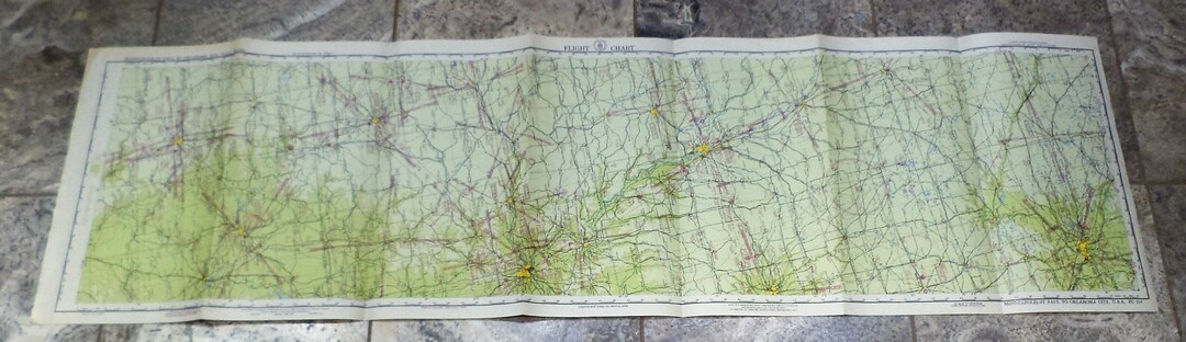 Flight Chart, 1948, Vintage Pilot's Map, Minneapolis to Oklahoma City ...