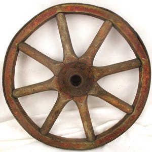 Cart Wheels, PAIR of Old Metal Rim With 8 Wood Spokes, Carriage or ...