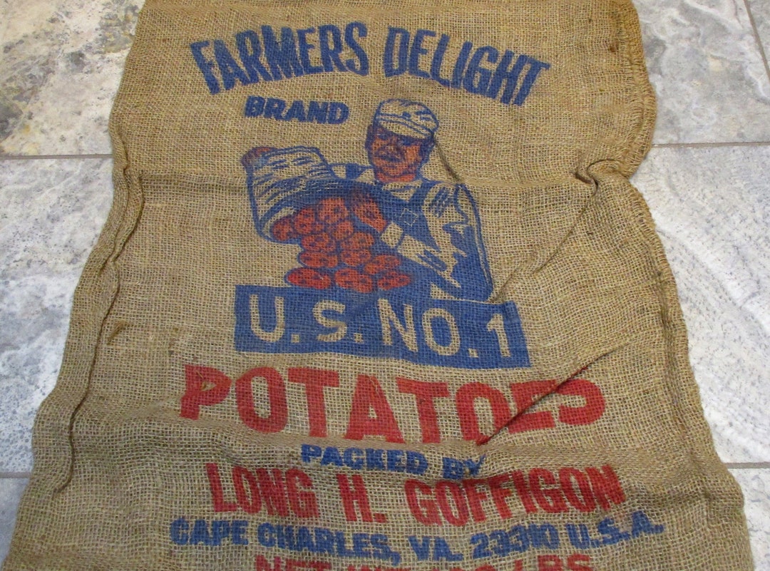 Burlap Sack, Farmers Delight Virginia Potatoes, Vintage Farm and Barn ...