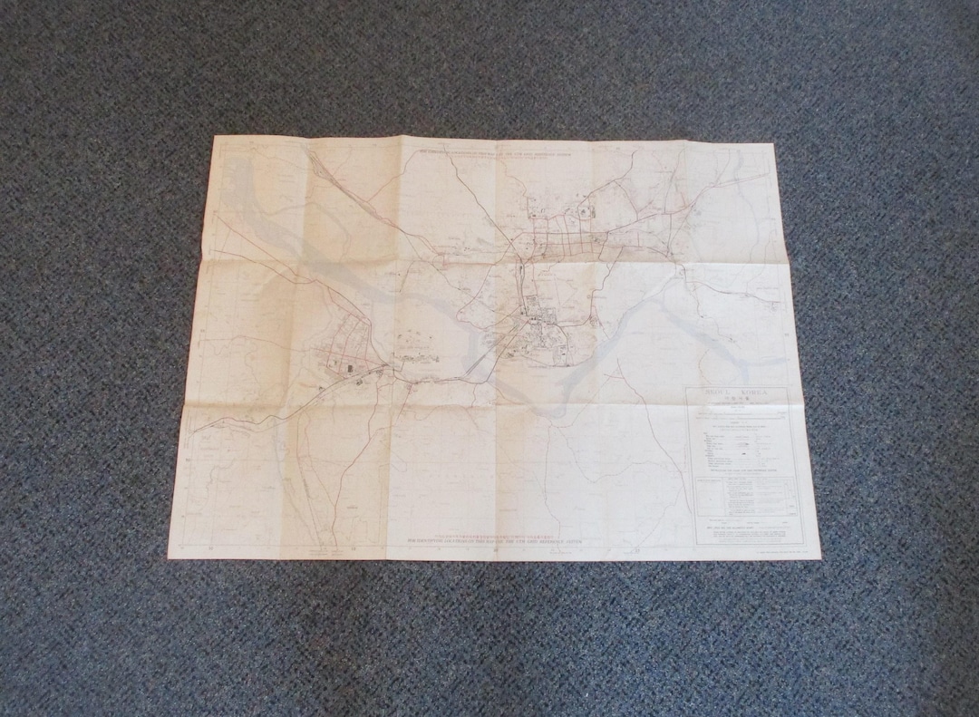1959 Map of Seoul, Korea, Double Sided Folding Map of Downtown ...