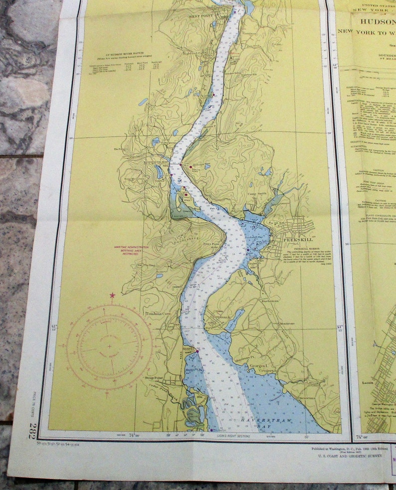1956 Hudson River Map New York Map Maritime Soundings Map - Etsy