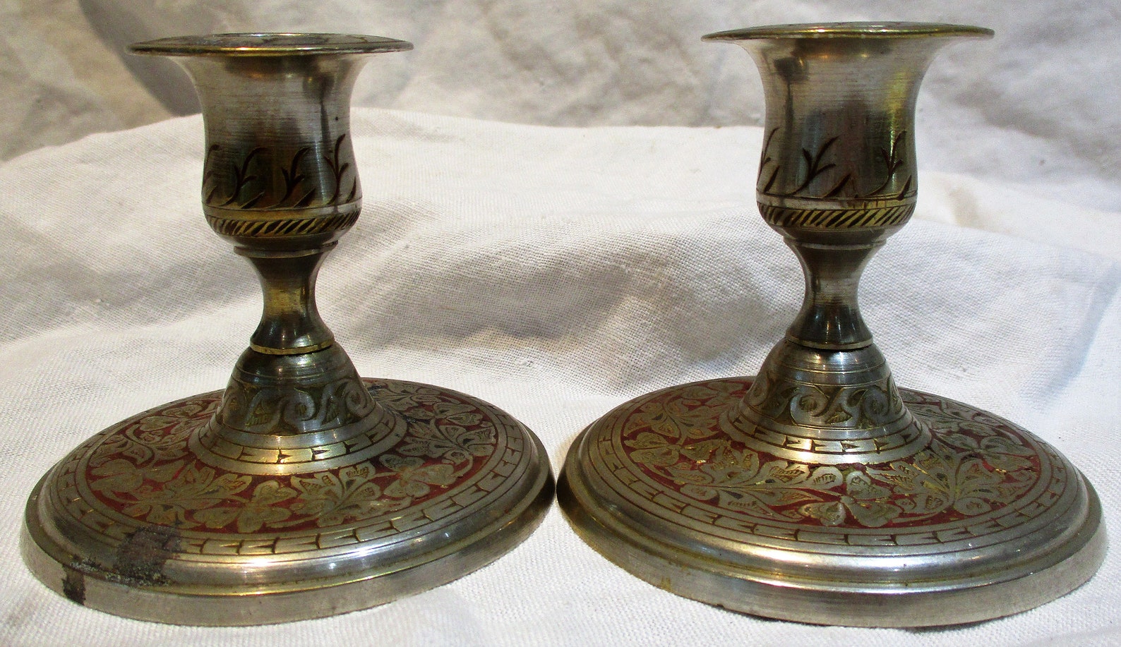 Pair of Candlesticks Vintage Antique Silver and Red Candle | Etsy